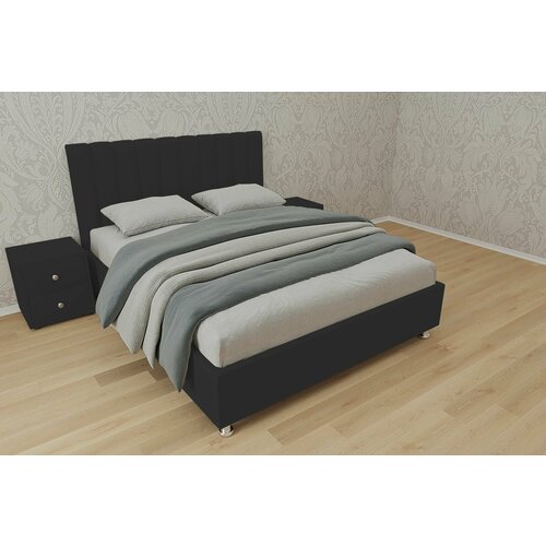 Двуспальная кровать Челси 140x200 основание металлическое с ламелями велюр черный ножки 13 см хром