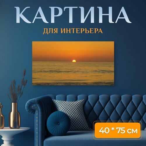 Картина на холсте "Пляж, заход солнца, море" на подрамнике 75х40 см. для интерьера