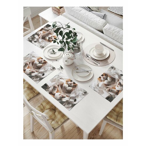 Салфетки на стол для сервировки прямоугольные, плейсмат "Кот хулиган" JoyArty, 32x46 см, в комплекте 4шт, серия Мужские праздники