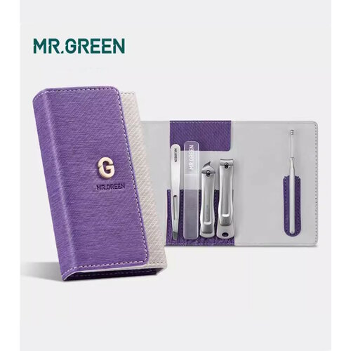 MR.GREEN Маникюрный набор из нержавеющей стали в кожаном футляре в дорогу для мужчин и женщин из 5 предметов в подарочной упаковке