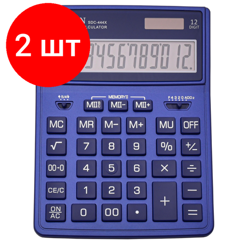 Комплект 2 штук, Калькулятор настольный Citizen SDC444XRNVE 12р дв. пит полноразмерн тем. син