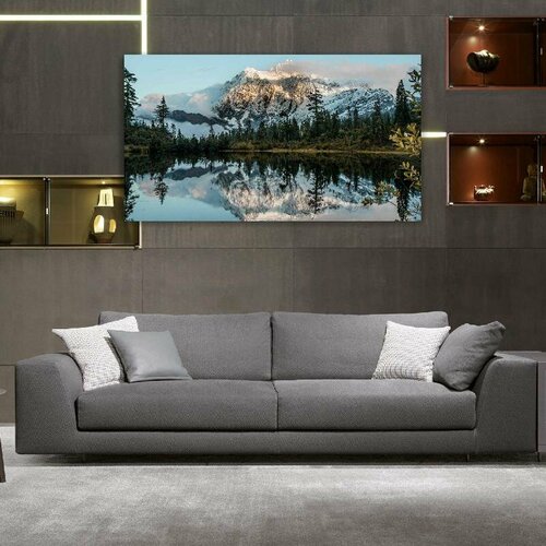 Картина на холсте 60x110 LinxOne "Гора озеро деревья" интерьерная для дома / на стену / на кухню / с подрамником