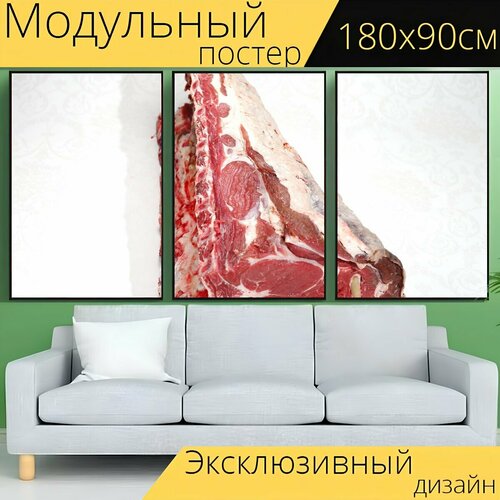 Модульный постер "Правое ребро, бык, говядина" 180 x 90 см. для интерьера