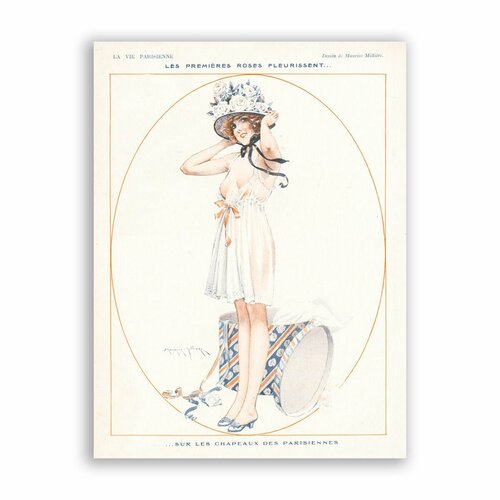 Постер на бумаге в стиле Пин-ап / La Vie Parisienne - Les Premieres Roses Fleurissent Sur / Размер 40 x 53 см