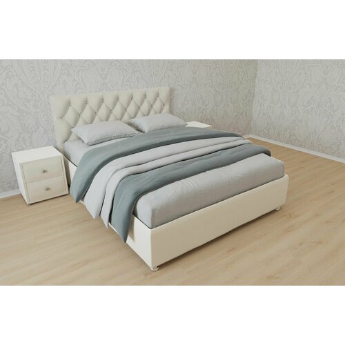 Односпальная кровать Версаль 80x200 основание металлическое с ламелями велюр белый ножки 13 см хром