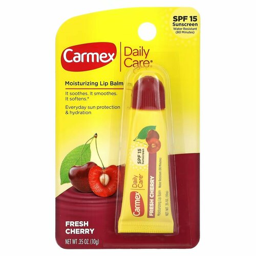 Carmex, Daily Care, увлажняющий бальзам для губ, со вкусом вишни, SPF 15, туба в блистере,10 г.