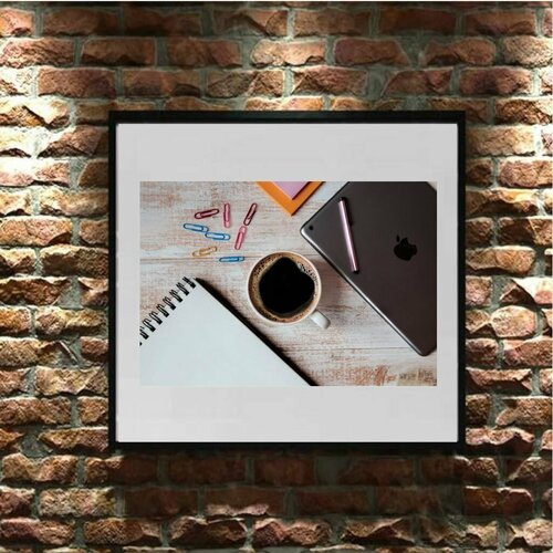 Постер "Кофе, блокнот и iPad" Cool Eshe из коллекции "Интерьеры на любой вкус", плакат на стену А4 (29,7 х 21 см)
