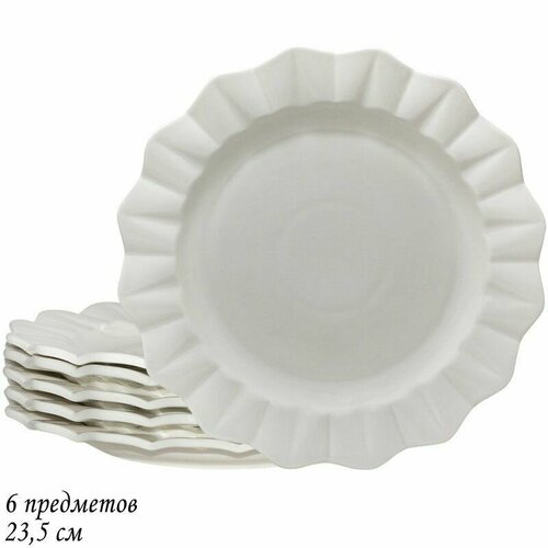 Набор тарелок десертных обеденных 23,5 см на 6 персон Lenardi Bamboo, фарфор, мелкие, закусочные белые, 6 шт набор посуды