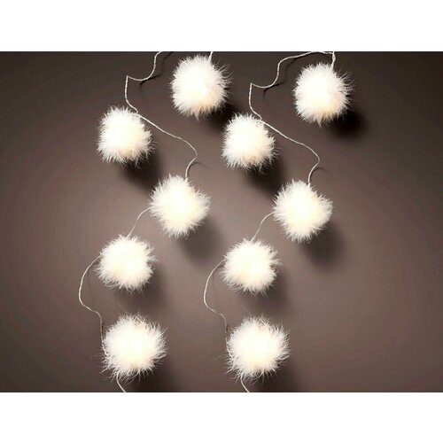Декоративная гирлянда шарики-пушистики, 26 теплых белых LED-огней, 10+3 м, прозрачный провод, Kaemingk 486489