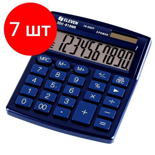 Комплект 7 шт, Калькулятор настольный Eleven SDC-810NR-NV, 10 разрядов, двойное питание, 127*105*21мм, темно-синий