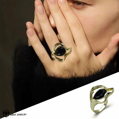 Кольцо Emay, искусственный камень, размер 20, черный, золотой