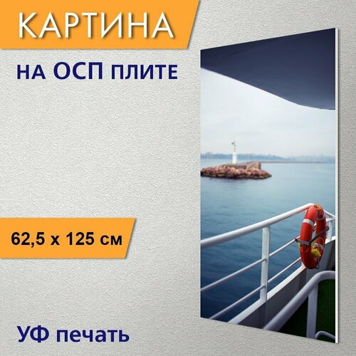 Вертикальная картина на ОСП "Буй, море, яхта" 62x125 см. для интерьериа