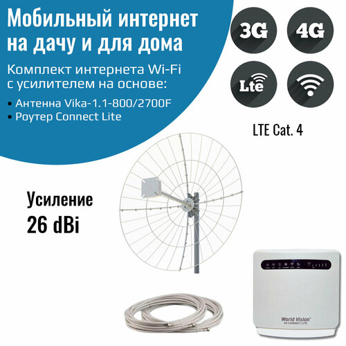 Мобильный интернет на даче, за городом 3G/4G/WI-FI – Комплект роутер Connect Lite с антенной Vika-1.1-800/2700F