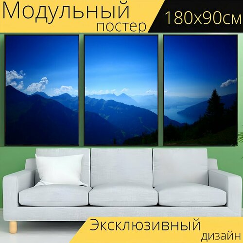 Модульный постер "Горы, саммит, альпийский" 180 x 90 см. для интерьера
