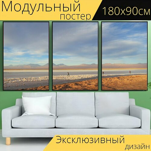 Модульный постер "Солёное озеро, пустыня атакама, пустыня" 180 x 90 см. для интерьера