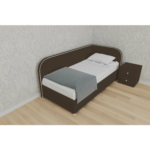 Двуспальная кровать Скаут 140x200 основание металлическое с ламелями велюр коричневый без ножек угол левый