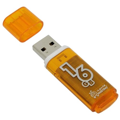 Память Smart Buy "Glossy" 16GB, USB 2.0 Flash Drive, оранжевый