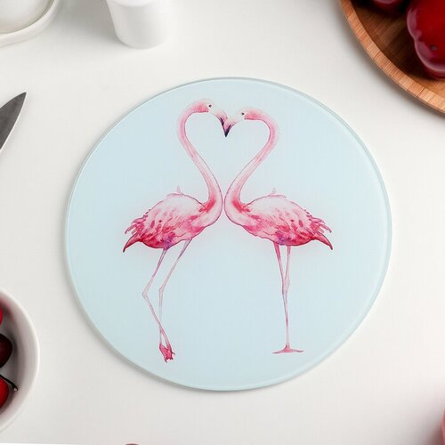 Доска разделочная стеклянная Доляна "Влюблённые фламинго", d=20 см
