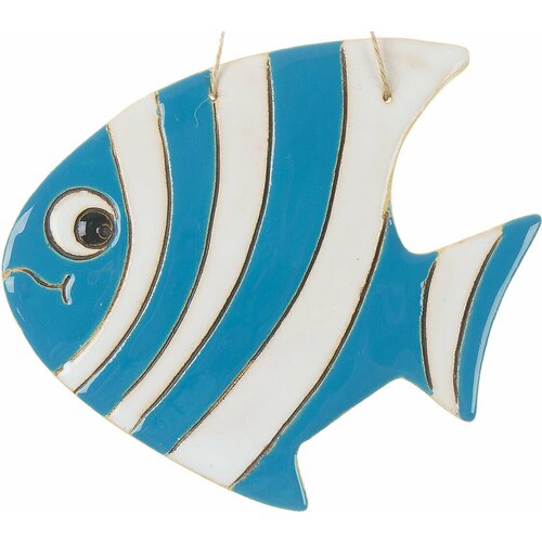 Панно Рыба полосатик голубая керамическое декоративное авторской ручной работы