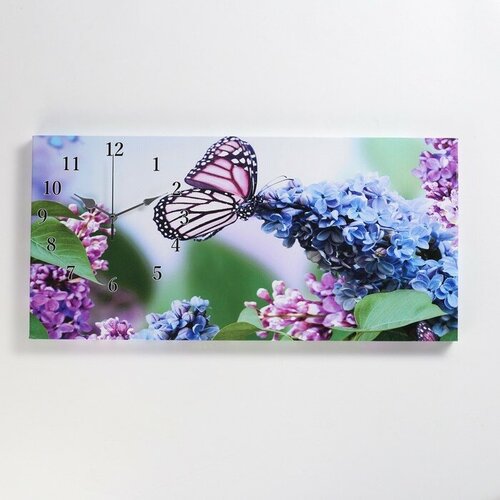 Сюжет Часы-картина настенные, серия: Цветы, "Сирень и бабочка", 40 х 76 см