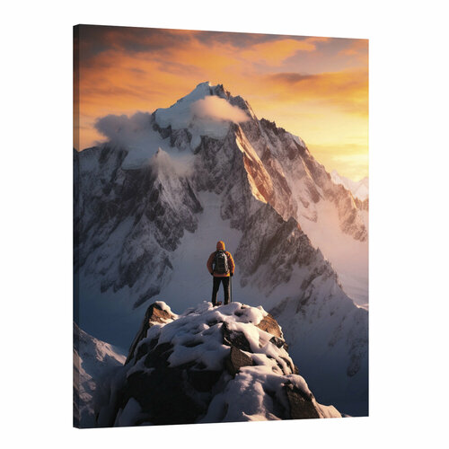 Интерьерная картина 50х70 "Человек на вершине горы"