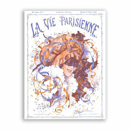 Постер на бумаге в стиле Пин-ап / La Vie Parisienne - Le Carnaval De 1918 Puis- Je Entrer / Размер 60 x 80 см