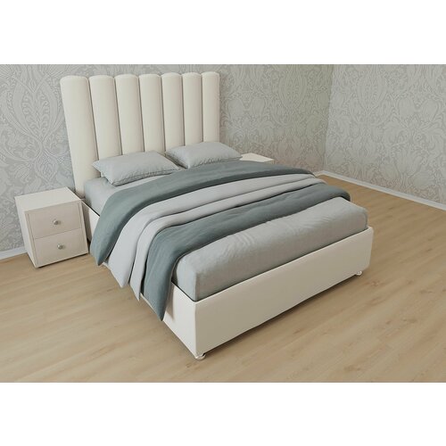 Двуспальная кровать Женева Нью 140x200 основание металлическое с ламелями велюр белый ножки 5 см