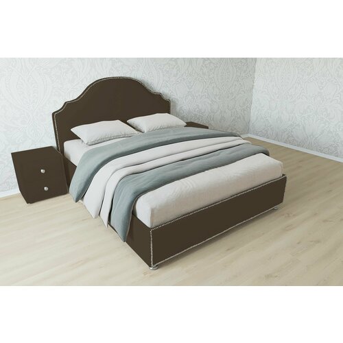 Двуспальная кровать Мария 140x200 основание металлическое с ламелями велюр коричневый ножки 13 см хром