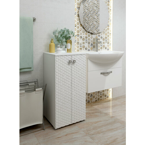 Шкаф для ванной комнаты, REGENT style, Пенал Соната 2двери, белый, 83,6*40*35, разбор
