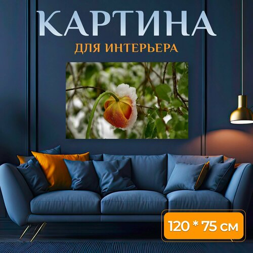 Картина на холсте "Тюльпаны, май, весна" на подрамнике 120х75 см. для интерьера