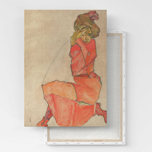 Картина на холсте, репродукция / Эгон Шиле - Kneeling Female in Orange-Red Dress / Размер 40 x 53 см