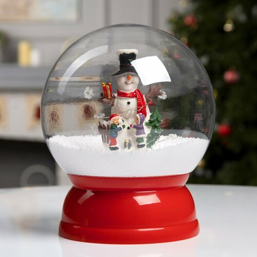 Фигура светодиодная шар «Снеговик и дети», 21.5х21.5х26.5 см, музыка, 5V, белый 9482565