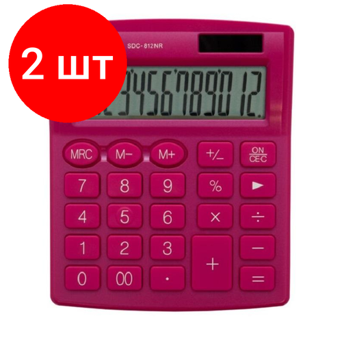 Комплект 2 штук, Калькулятор настольный Citizen SDC-812NR-PK 12р дв. пит комп-ый розовый