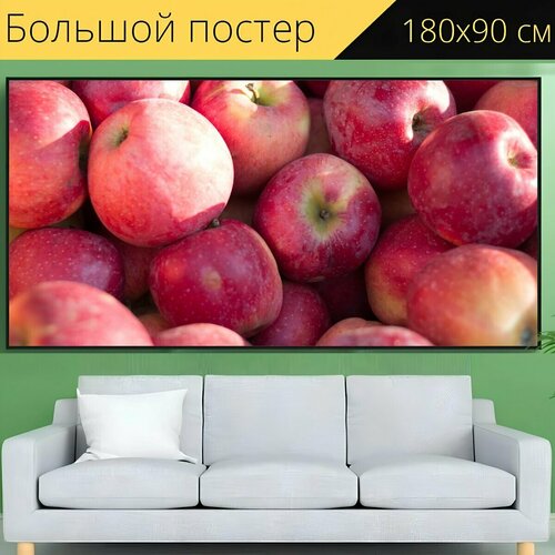 Большой постер "Яблоки, красный, фрукты" 180 x 90 см. для интерьера