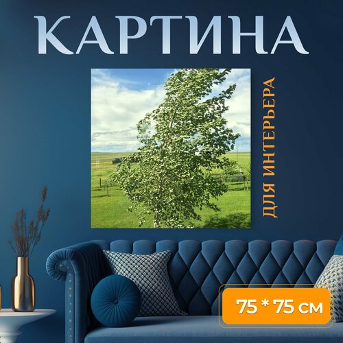 Картина на холсте "Ветер, дерево, природа" на подрамнике 75х75 см. для интерьера