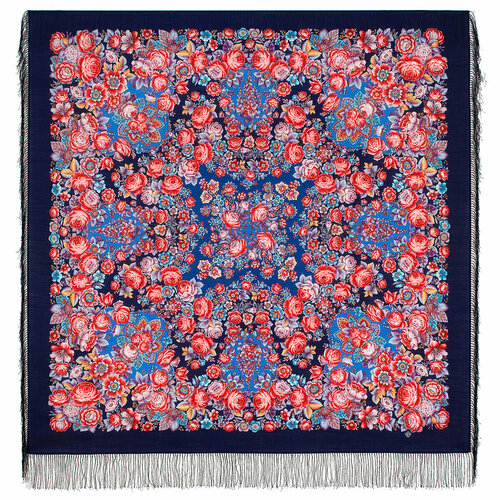 Платок Павловопосадская платочная мануфактура,146х146 см, синий, фиолетовый