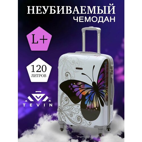 Чемодан TEVIN, 120 л, размер L+, белый, мультиколор