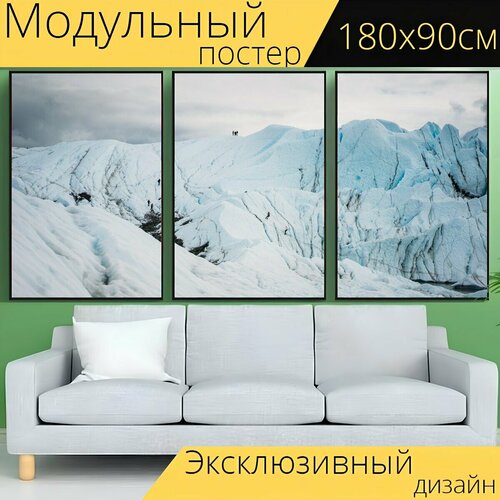 Модульный постер "Снежные горы, пеший туризм, гора" 180 x 90 см. для интерьера