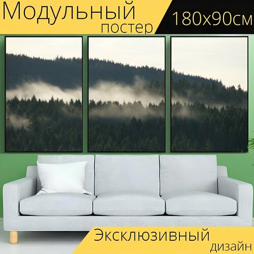 Модульный постер "Шлухзее, черный лес, туман" 180 x 90 см. для интерьера