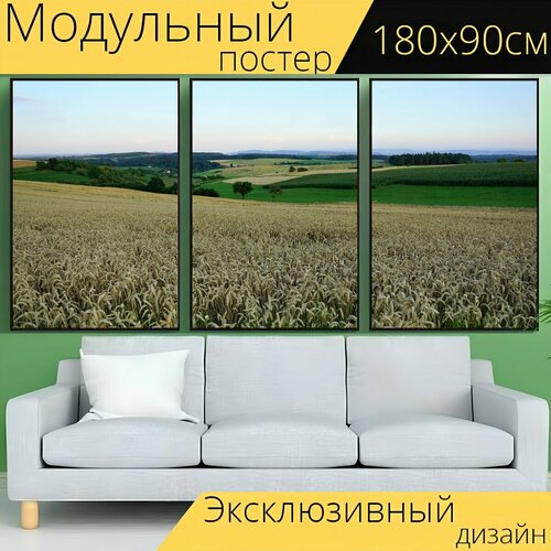 Модульный постер "Зерно, поле, буханка" 180 x 90 см. для интерьера