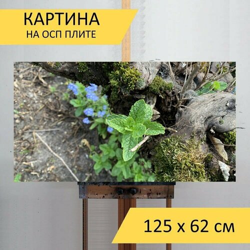 Картина на ОСП 125х62 см. "Травы, природа, трава" горизонтальная, для интерьера, с креплениями