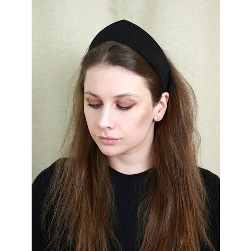 Ободок-кокошник черный регулируемый на голову, головной убор для девушки, для женщины "Душенька" из искусственной замши