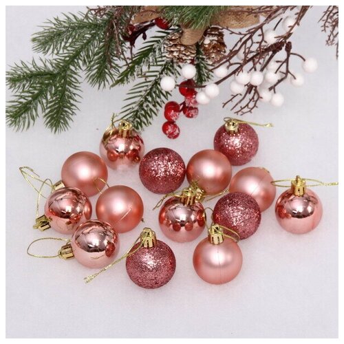 Новогодние шары 4 см (набор 24 шт) «Микс фактур», розовое золото