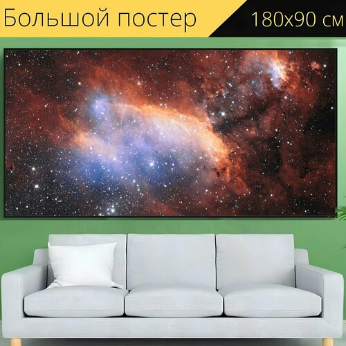 Большой постер "Звезда, космос, туманность" 180 x 90 см. для интерьера