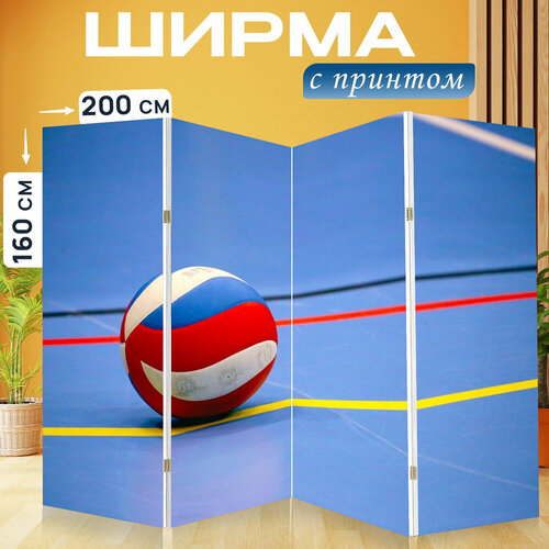 Ширма перегородка с принтом "Волейбол, мяч, виды спорта" на холсте - 200x160 см. для зонирования, раскладная