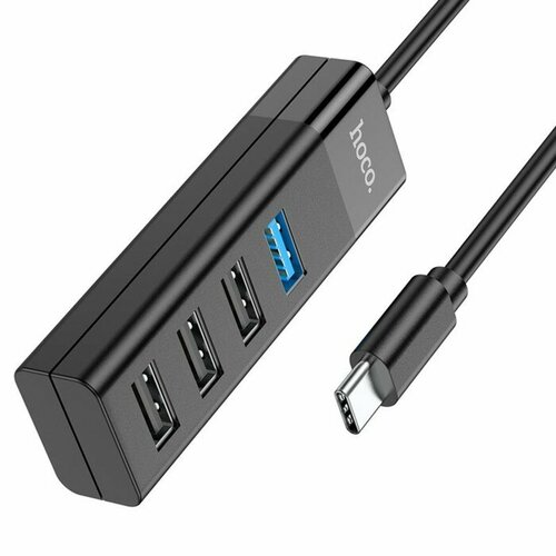 Hoco Адаптер Hoco HB25, 4 в 1, Type-C to USB3.0/USB2.0*3, длина кабеля 30 см, чёрный