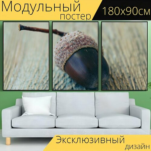 Модульный постер "Жёлудь, падение, природа" 180 x 90 см. для интерьера