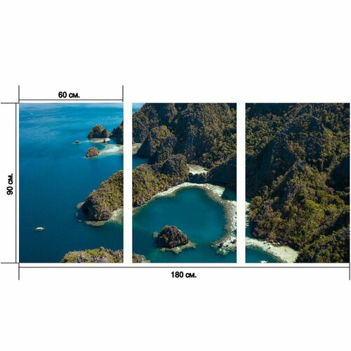 Модульный постер "Дрон, тропический, остров" 180 x 90 см. для интерьера