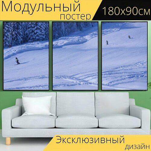 Модульный постер "Лыжный спорт, зима, пейзаж" 180 x 90 см. для интерьера