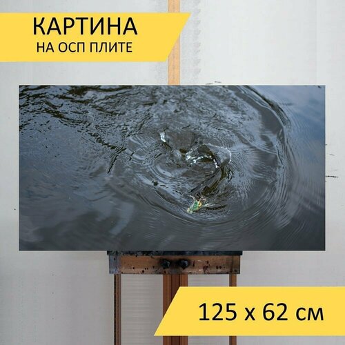 Картина на ОСП 125х62 см. "Рыбы, рыба в воде, вода" горизонтальная, для интерьера, с креплениями